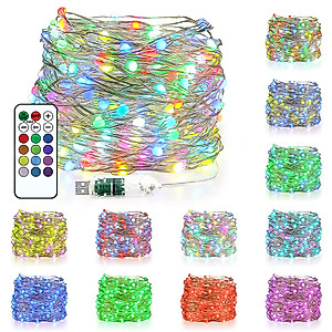 Aclorol LED Christmas Fairy Lights 100Leds 32.8FT Rainbow 12 Colors Changing 12 Modes Remote Timer USB Powered Twinkle String Light for Christmas Tree Party Wedding Garden Indoor Outdoor Decoration