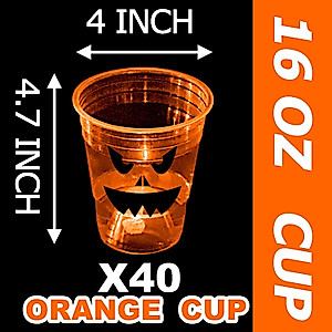 mishunyus 40 Pcs Halloween Glow Pumpkin Party Cups for Adults Kids, 16 oz Orange Plastic Cups Reusable Party Cups for Halloween Party Night,Daytime Supplies Decorations