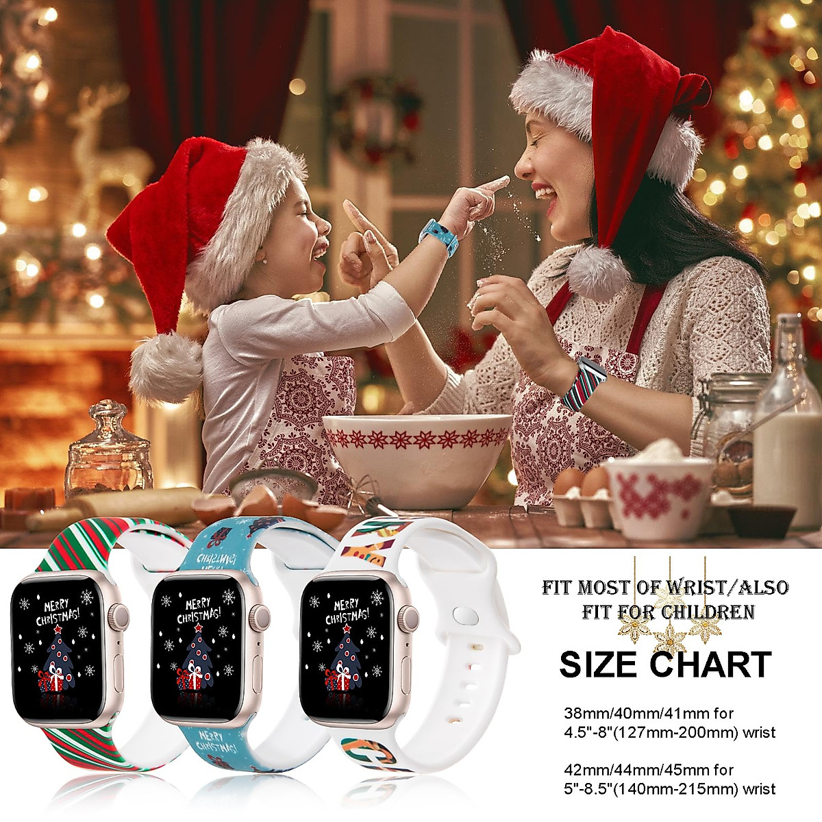 Christmas Band Compatible Apple Watch Winter Strap 38mm 40mm 41mm Women 3 Packs,Blingbrione Printed Silicone Merry Xmas Tree Snowflake for iphone Watch Series Ultra 9 8 7 SE 6 5 4 3 2 1 Girl 3 Sets