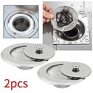 2pcs Kitchen Sink Strainer,Stainless Steel Drain Filter Strainer with Lid,4.45" Large Wide Rim Anti Clogging Mesh Drain Strainer,Drain Cove r for Most Bathroom Kitchen Sinks Drain