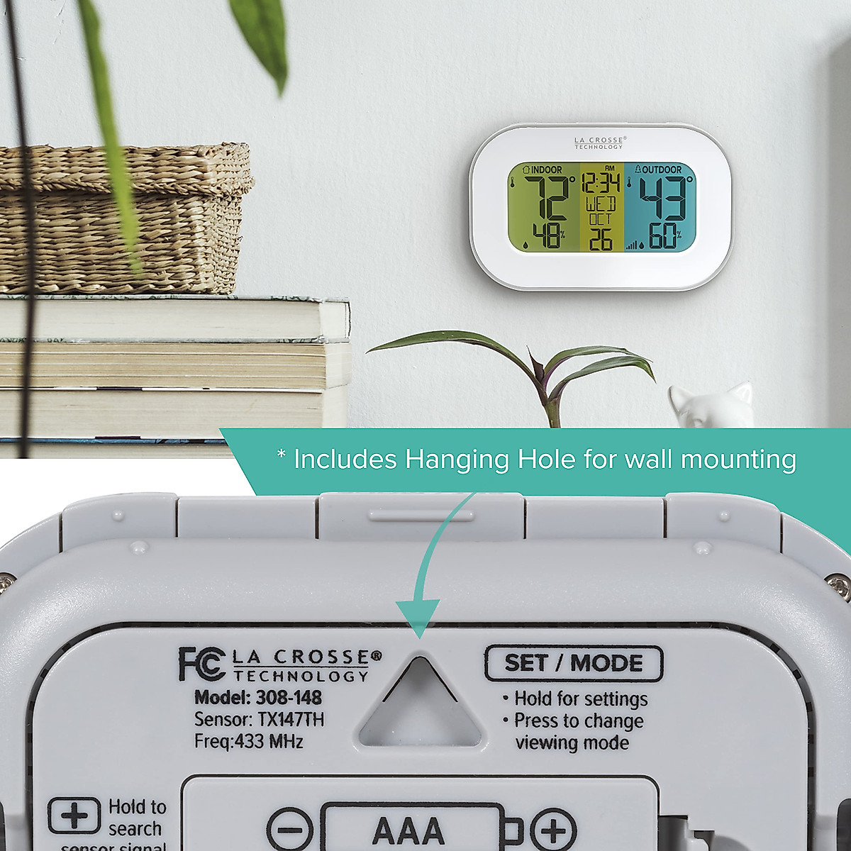 La Crosse Technology 308-148 Wireless Temperature Station with Tri-Color LCD, White
