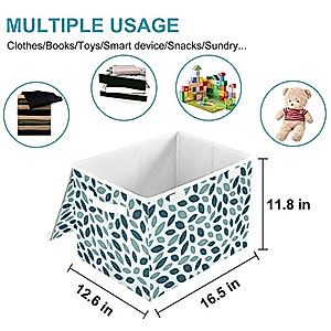 CaTaKu Abstract Leaves Storage Bins with Lids and Handles, Fabric Large Storage Container Cube Basket with Lid Decorative Storage Boxes for Organizing Clothes