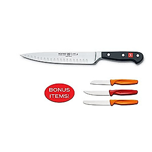 Wüsthof Classic Hollow Edge Carving Knife, 8-Inch, with Bonus Paring Knives, Black, (8854)