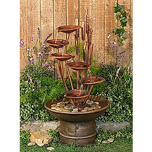 Water Lilies and Cat Tails Modern Outdoor Floor Water Fountain 33" High Tiered Cascading Decor for Garden Patio Backyard Deck Home Lawn Porch House Relaxation Exterior Balcony - John Timberland