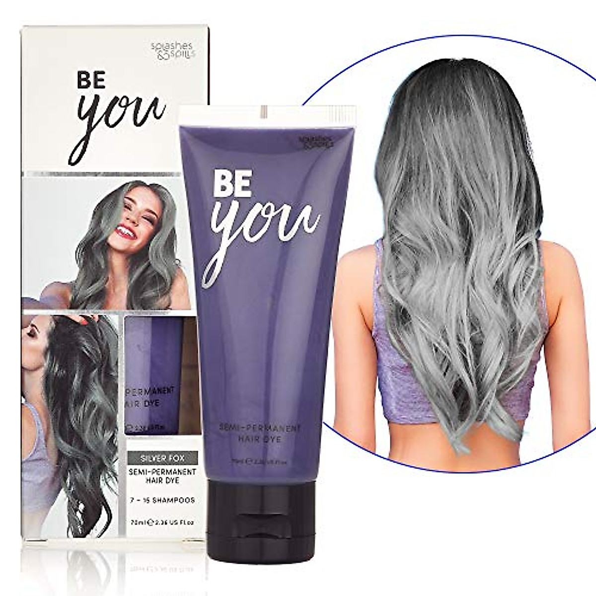 Semi-Permanent Silver Fox Hair Dye - Vibrant 2.36 Oz. Tubes Temporary Hair Color - Ammonia and Peroxide Free -Vegan and 100% Cruelty-Free Toner - Lasts for 7-15 Shampoos - by Splashes and Spills