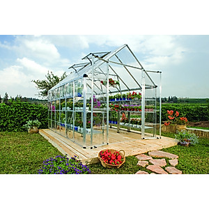 Palram - Canopia Snap & Grow 8 Ft. x 12 Ft. Greenhouse Kit Hobby DIY Walk In Green House Heavy Duty Polycarbonate, Aluminium Frame, with Lockable Door and Vent for Outdoors, Garden, Backyard In Silver