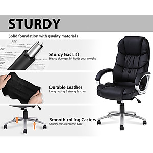 Ergonomic Office Chair, Height Adjustable Pu Leather Office Chair with Padded Armrests and Lumbar Support, 250 Lbs Heavy Duty Swivel Desk Chair Computer Chair for Men Women, Desk Chairs with Wheels