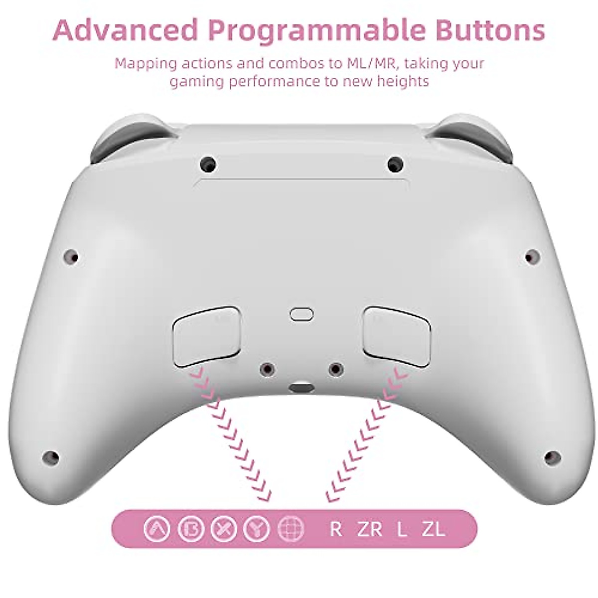 Gradient Pink Wireless Switch Controller Compatible with Nintendo Switch/OLED/Lite Steam Deck, Mytrix Pro Controller with Turbo, Motion, Vibration, Wake-Up, Headphone Jack and Dynamic Joystick RGB Lighting