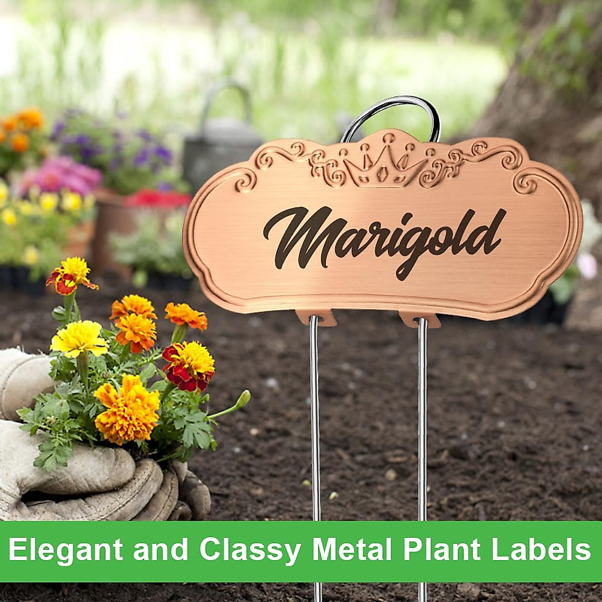 TCYPUHL Metal Plant Labels, Tall Plant Labels, Garden Labels Outdoors for Flower, Fruit and Vegetable, Stainless Steel, Weatherproof (25 Pack, 4'' x 1.10'', Gold)