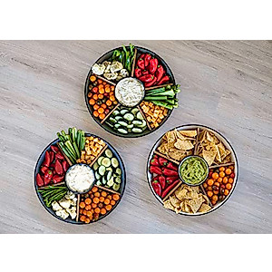 NAT & Jules Wood Partitions Matte White 16 inch Metal Enamel Divided Chip and Dip Tray