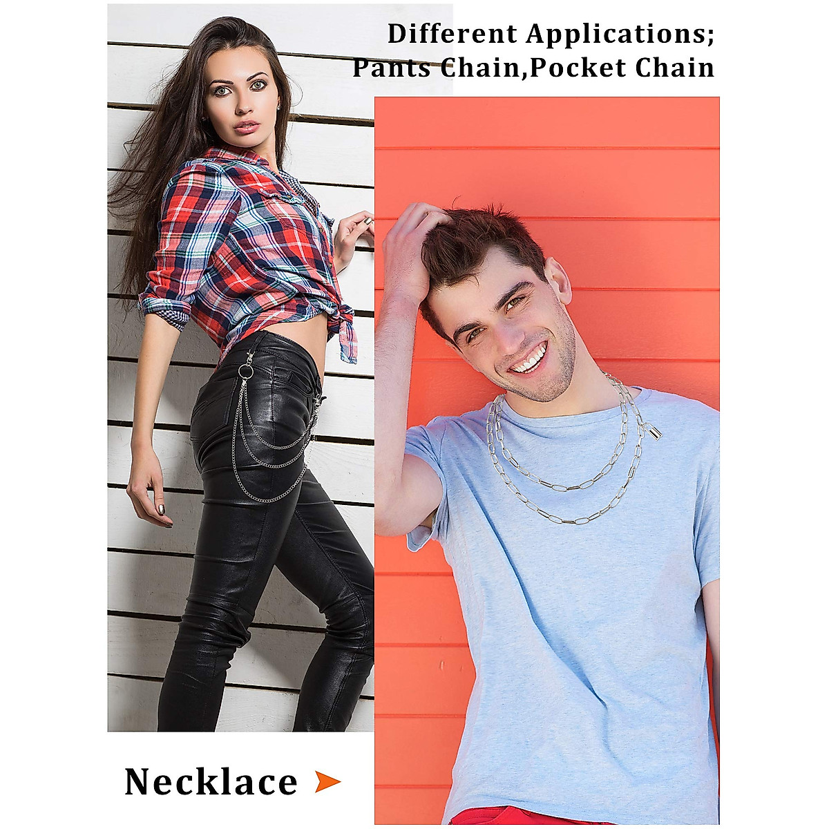 6 Pieces Chain Belt Jeans Pants Chain Goth Multi Layer Chains Heart Butterfly Lock Charm Waist Chain Wallet Chain Pocket Chain for Women Men(Butterfly Style)