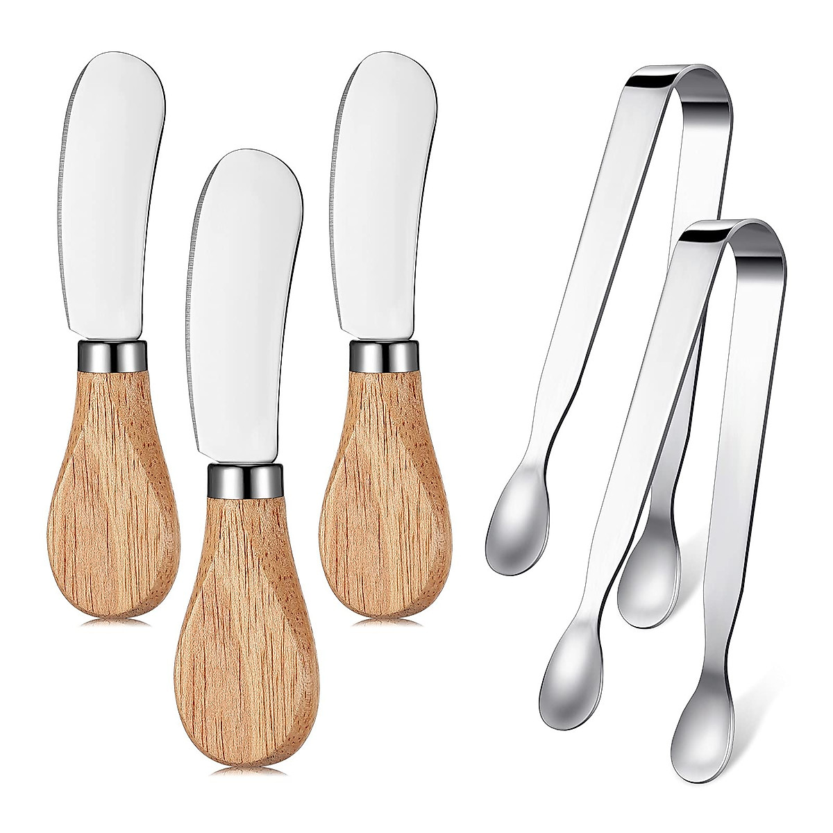 5 Pieces Serving Utensils Including 3 Pieces Butter Cheese Spreader 2 Pieces Sugar Tongs Ice Tongs Kitchen Tongs Stainless Steel Serving Tongs Sugar Cube Tongs for Tea Party Desserts Coffee Bar