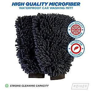Reises Car Wash Mitt 2 Pack – Car Wash Sponge - Microfiber Wash Mitts for Car Washing - Scratch Free, Highly Absorbent Wash Mitt - Extra Large (Black)