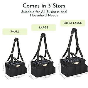 FifthStart Multiuse Cleaning Caddy with Waist & Shoulder Strap - Professional 9 Pockets Tote Bag for Housekeeping Diaper Gardening Fishing Beach Bathroom Organizer Adjustable Compartments, Black Large