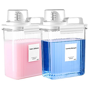 VOTLEVT 64OZ Liquid Laundry Detergent Dispenser, Laundry Soap Dispenser, Clear Plastic Fabric Softener Holder and Container, Laundry Room Organization and Storage, 2 Pack