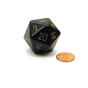 Jumbo d20 Counter - Opaque 34mm Dice: Black with Gold