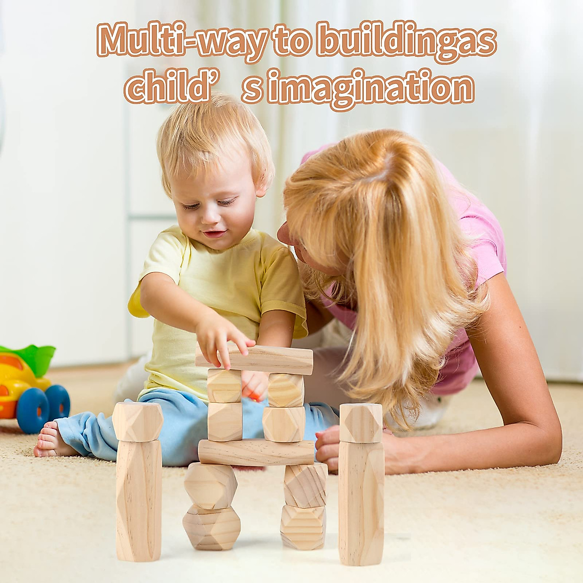 FOPNETS Wooden Sorting Stacking Balancing Stones 20 PCS Natural Wood Rock Set Educational Preschool Learning Toys Large Small Building Blocks Game Stones Lightweight Set for Kids 3 Years Old