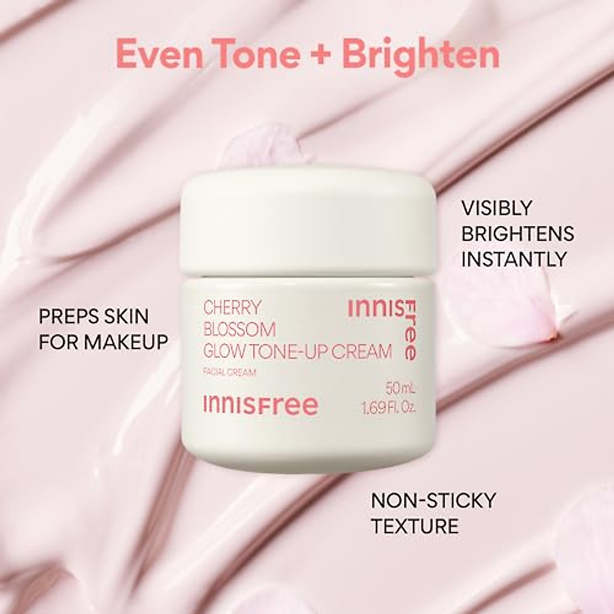 innisfree Cherry Blossom Glow Tone-Up Cream with Niacinamide for Bright, Even Skin Tone, Korean Skincare Gel Moisturizer for Face (Packaging May Vary)