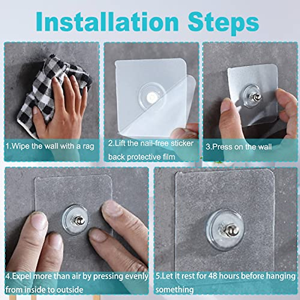 YUEARN 20 Pack Wall Hooks for Hanging, Adhesive Hooks Heavy Duty, Wall Hangers Without Nails for Wall Mount Shelf, Waterproof Rustproof for Kitchen, Bathroom, Home, Office (18mm)/13 lb(Max)