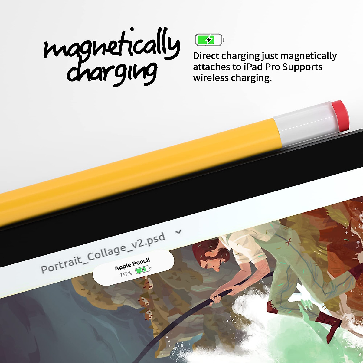 ELETIUO Silicone Case Compatible with Apple Pencil 2nd Generaion Cover,Protective Holder Grip Sleeve with Cap Accessories Compatible with iPad Pro 11 12.9 inch,Yellow