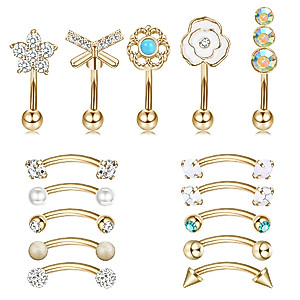 Drperfect Rook Daith Piercing Jewelry 16G Surgical Steel 6mm 8mm Curved Barbell Eyebrow Rings Helix Tragus Snug Lip Belly Button Piercing Daith Rook Earrings for Women Men