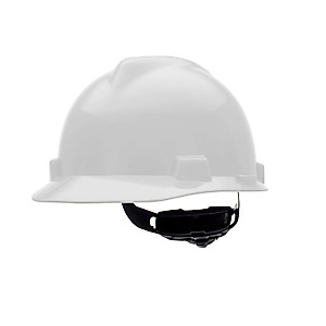 MSA 477482 V-Gard Cap Style Safety Hard Hat With Fas-Trac III Ratchet Suspension | Polyethylene Shell, Superior Impact Protection, Self Adjusting Crown-Straps - Large Size in White