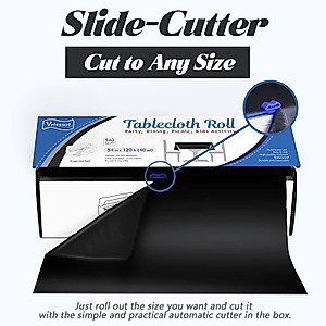 Vrisssot Plastic Table Cover Roll Disposable Tablecloth: 54in X 120ft Table Covers Plastic Table Cover Roll with Easy Slide Cutter Plastic Table Cloths for Parties Disposable-Black