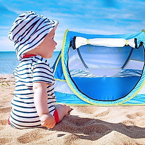 EAHTHNI Portable Baby Travel Bed Durable Beach Tent Sun Shelters with Moisture-Proof Protection for Infant from Sunburn 49 Inch 2 Pegs and Bag, Blue