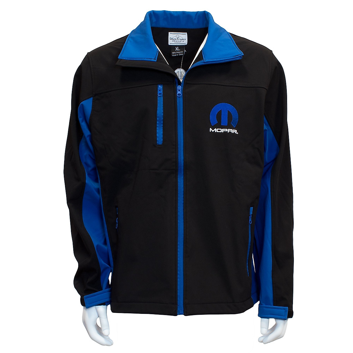 David Carey Mopar Softshell Work Jacket – Blue & Black – Lightweight Zip Up Outerwear with Embroidered Applique Logo, 2XL