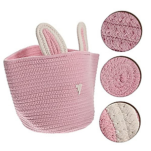 Cabilock Boho Decor Rope Rabbit Basket Snacks for Pink Cotton Rope Household Bohemian Decor