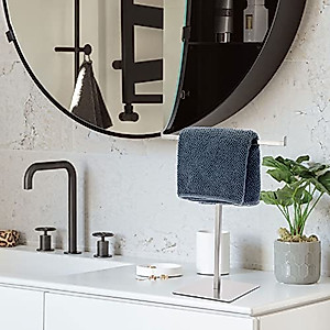 JUXYES Stainless Steel Towel Rack T-Shape Hand Towel Holder Stand, Height Adjustable Hand Towel Holder Rack for Bathroom Vanity Countertop, Brushed Finish