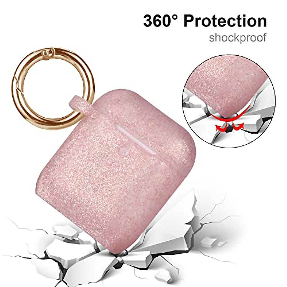 Case for Airpods, Filoto Bling Airpod Silicone Case Cover Skin, Air Pods Protective Glitter Case with Shiny Disco Ball Keychain, Scratch Proof and Drop Proof for Apple Airpods 2&1 (Glittery Rose Gold)