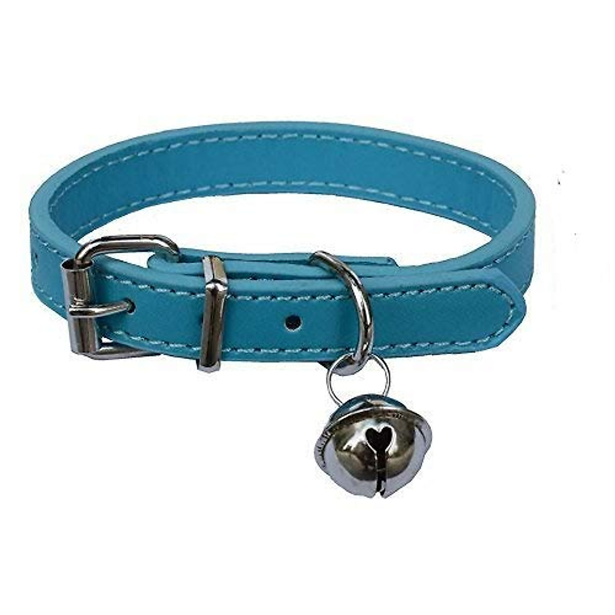 Turquoise Blue Leather Pet Collars for Cats Puppy, Adjustable 8"-10.5" Kitten Collar with Bell