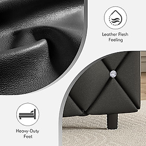 HOMBCK Queen Bed Frame, Upholstered Bed Frame Queen Size with Diamond Tufted Headboard, Faux Leather Headboard & Footboard, Wooden Slats Support, No Box Spring Needed, Easy Assembly, Black