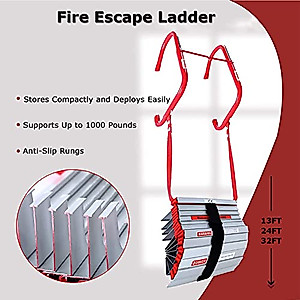 FGQCBBYC Emergency Fire Escape Ladder 2-6 Storey, Aluminum Alloy Flame Resistant Portable Safety Ladders, Easy to Store Fire Ladder for Indoor Outdoor,Tree House, Playground,13FT/4M