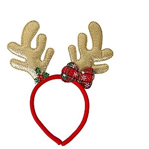 2PC Christmas Pets Dog CAT Puppy Kitten Headbands (Gold Reindeer Ear/Green Tree)