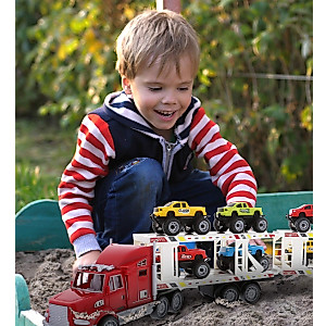 Mozlly Friction Powered ATV or Monster Truck Hauler Playset for Boys and Girls - Toy Car Carrier Truck Toy, Perfect ATV or Monster Truck Trailer Set for Pretend Play or Birthday Gift - Styles May Vary