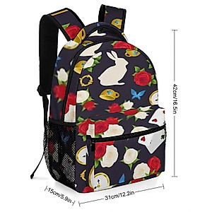 Travel Laptop Backpack Roses Rabbit Wonderland Large Capacity Business Ddurable Water Resistant College Laptop iPad Tablet Bag for Men and Women