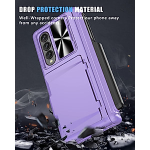Vihibii for Galaxy Z Fold 4 Case with Card Holder & Sliding Camera Cover, S Pen Holder & Screen Protector & Magnetic Hinge Protection & Kickstand, Hard PC Phone Case for Samsung Z Fold 4 (Purple)