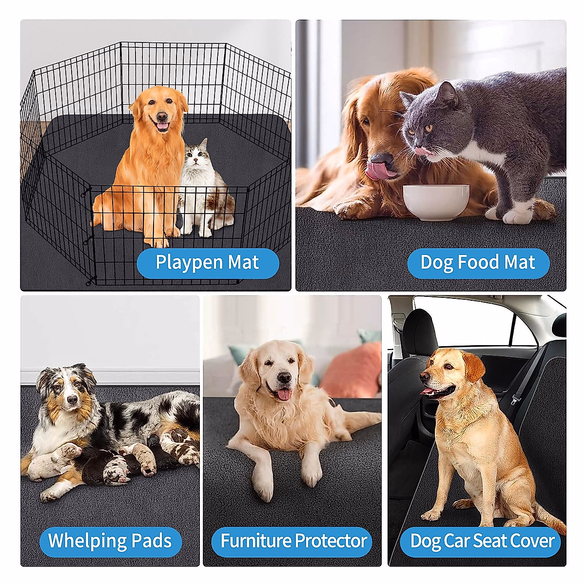 Dog Playpen Mat Pads, Puppy Pads for Dogs Training, Whelping, Housebreaking, Incontinence, Kennel, Reusable, Absorbent, Waterproof, Non-Slip, Washable (34" x 52")