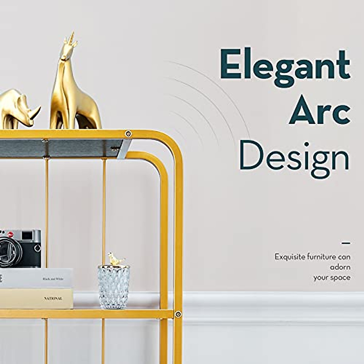 SAYGOER Gold Bookshelf Modern Bookcase Affordable Luxury Stand Shelf Small Storage Shelf 4 Tier Standing Shelves Display Rack Metal Shelves for Home Office Gold Black 21.7" D x 13.8" W x 47.2" H