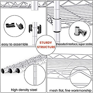 ALPHINO 6-Shelf Shelving Storage Unit ,Heavy Duty Metal Organizer Wire Rack with Leveling Feet , Stainless Side Hooks for Bathroom Kitchen Garage 750Lbs Capacity (Silver)
