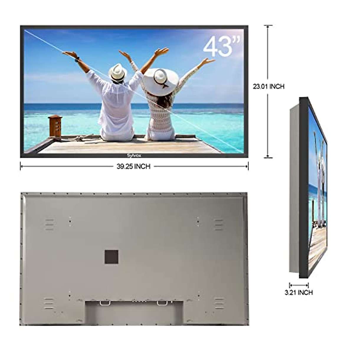 SYLVOX 43 Inch Outdoor TV, Waterproof 4K Smart TV, Supports Bluetooth Wi-Fi, Commercial Grade Equal Bezel LED TV, with Waterproof Wall Mount, Suitable for Partial Sun Areas