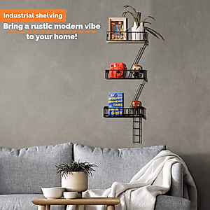 KOTIJOKI Fire Escape Wall Shelf - New York 4 Tier Metal Shelf with Screwdriver & Screws, for Home Décor Organizer, Action Figure Display (Black Floating Shelf)