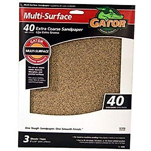 ALI INDUSTRIES Gator Finishing 4439 40 Grit Aluminum Oxide Sanding Sheets (3 Pack), 9" x 11"