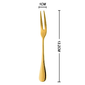 Comicfs 20-Piece Stainless Steel Forks, 5.3 Inches, Seafood Crab Forks Escargot Forks 2 Prong Tasting Appetizer Forks Dessert Cocktail Salad Fruit Forks for Party Travel (20 Forks, Gold)