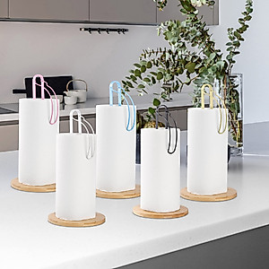 TONLEA Wood Paper Towel Holder with Fixer, Paper Towel Holder Countertop, Kitchen Towel Holder Free-Standing with Fixed or Non-Slip Wooden Base-Pink