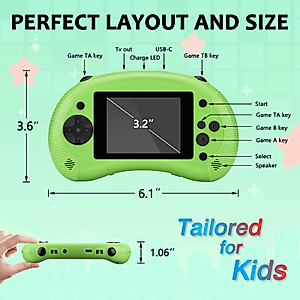 TaddToy Portable Handheld Games for Kids 3.2'' Screen Game TV Output Arcade Vibration Gaming Player System Built in 201 Classic Retro Video Games with Rechargeable Battery Birthday for Boys, Girls,Green