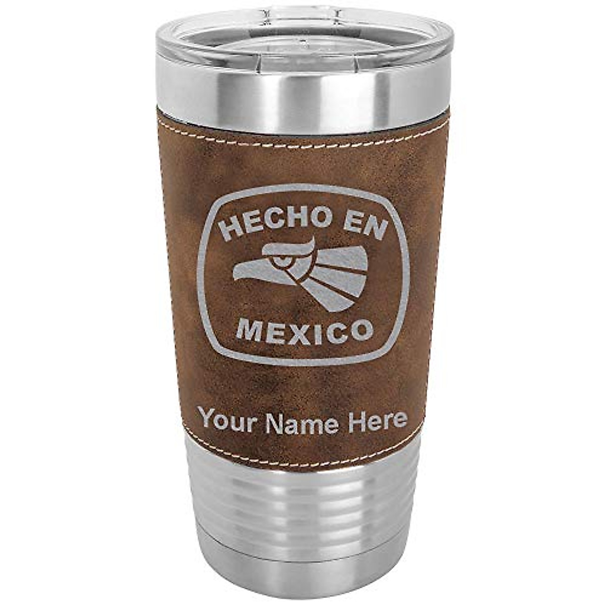 LaserGram 20oz Vacuum Insulated Tumbler Mug, Hecho en Mexico, Personalized Engraving Included (Faux Leather, Rustic)