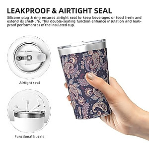 Paisley Floral Ethnic Pattern 12oz Tumbler - Travel Coffee Mug with Splash Proof Sliding Lid - Double Wall Stainless Steel Vacuum Insulated Coffee Mug for Home and Office - Keep Beverages Hot or Cold